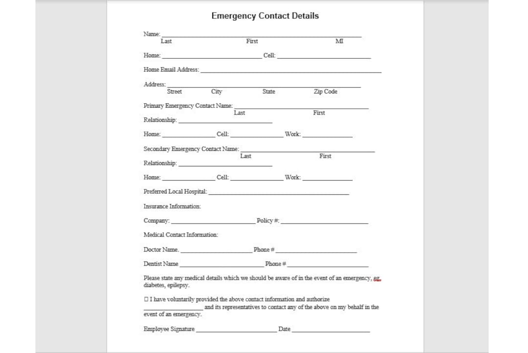 Emergency Contact Details Form, Emergency Contact Form Template ... Emergency Contact Details Form, Emergency Contact Form Template ...