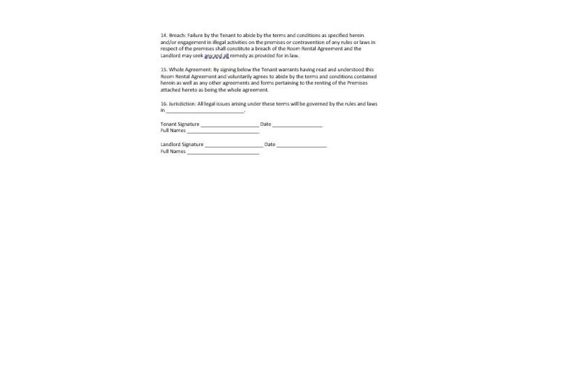 Room Rental Agreement Template, Room Rental Agreement Letter, Rental ...