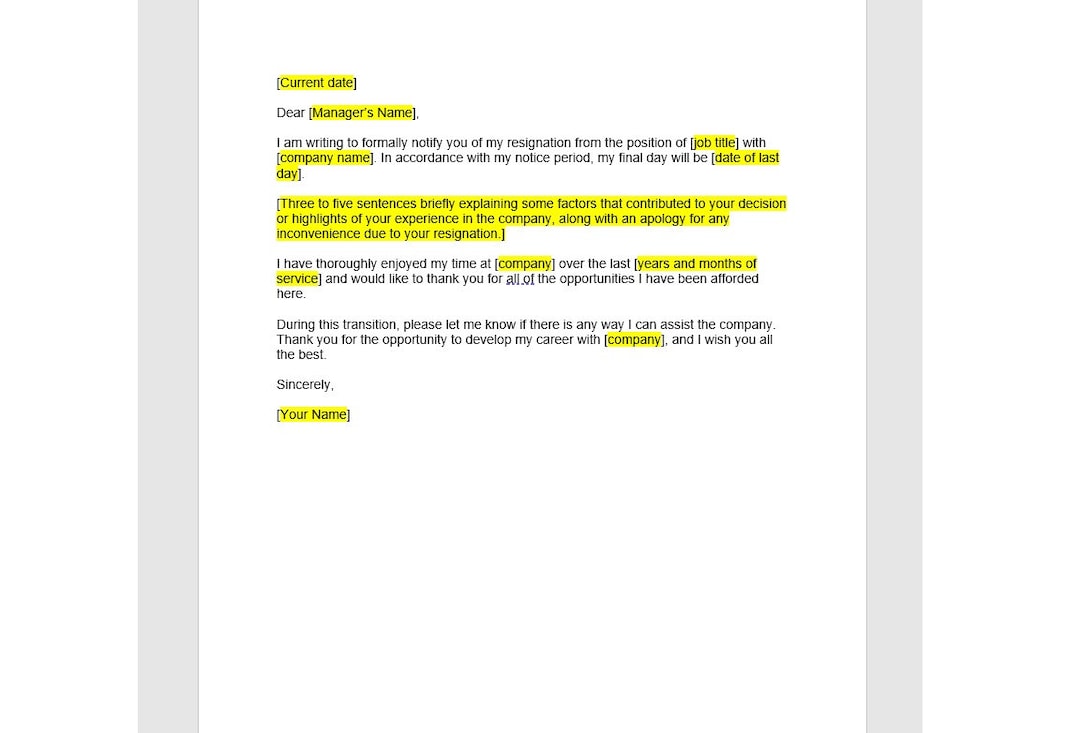Job Dissatisfaction Resignation Letter Template, Resignation Letter ...