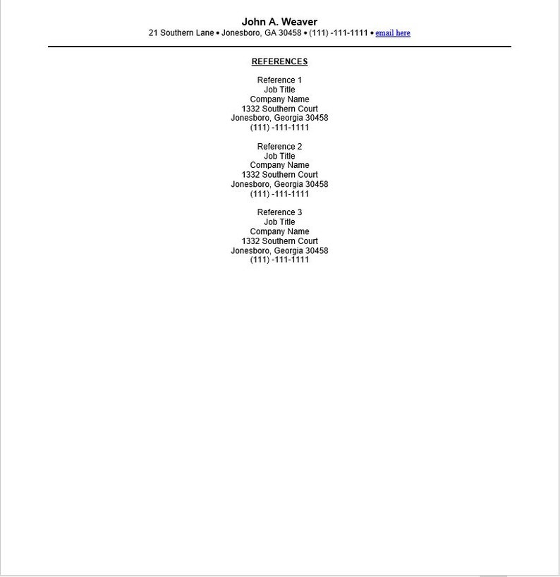 Basic Resume Template Word, Basic Resume and Reference Template for MS ...