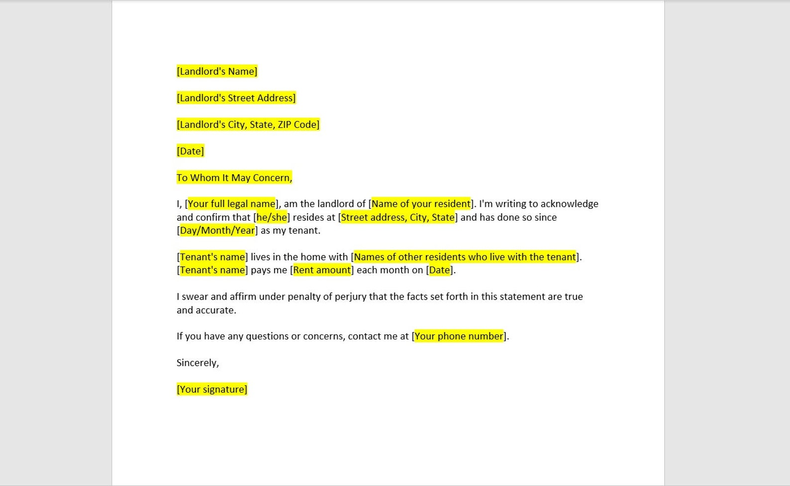 Proof of Residency Letter Template, Proof of Residency Letter, Proof of ...