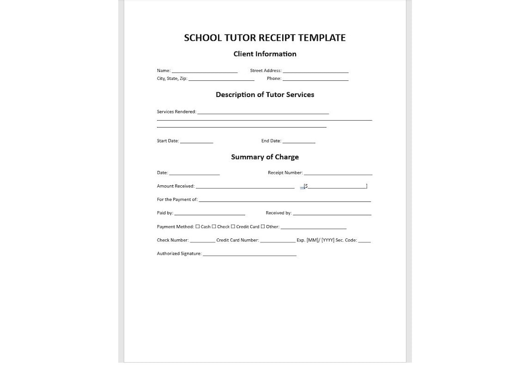 School Tutor Receipt Template, Receipt, Receipt Template, Word Template ...