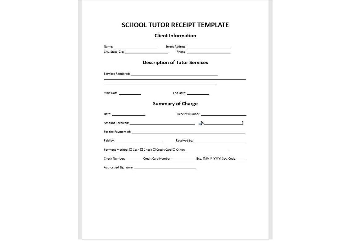 School Tutor Receipt Template, Receipt, Receipt Template, Word Template ...