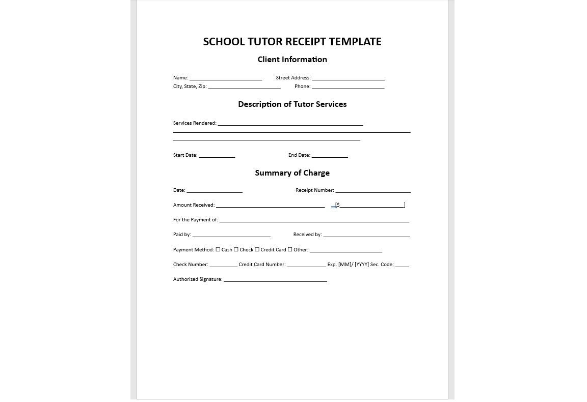 School Tutor Receipt Template, Receipt, Receipt Template, Word Template ...