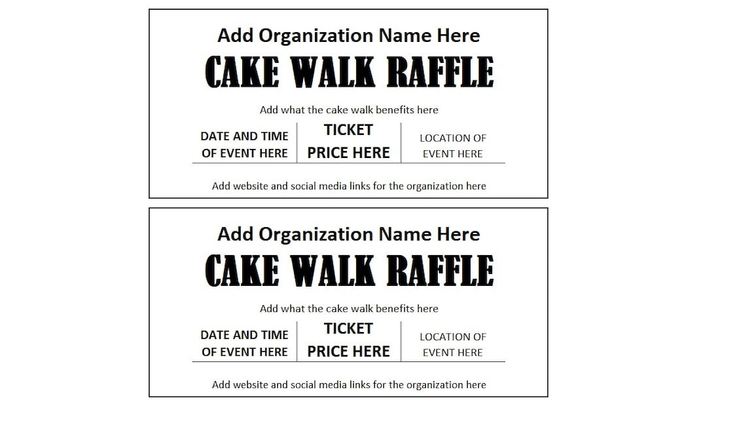 Cake Walk Ticket, Cake Walk Fundraiser Ticket, Cake Walk Ticket ...