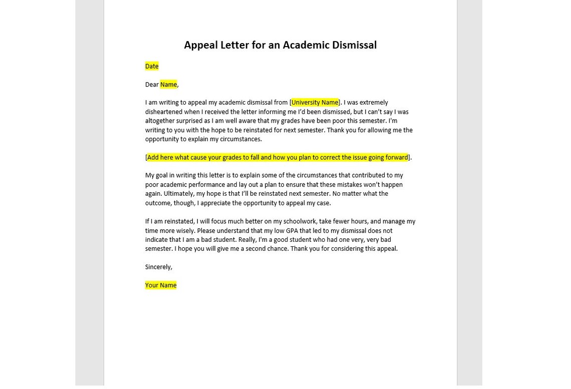Academic Dismissal Appeal Letter, Academic Dismissal Appeal Letter ...