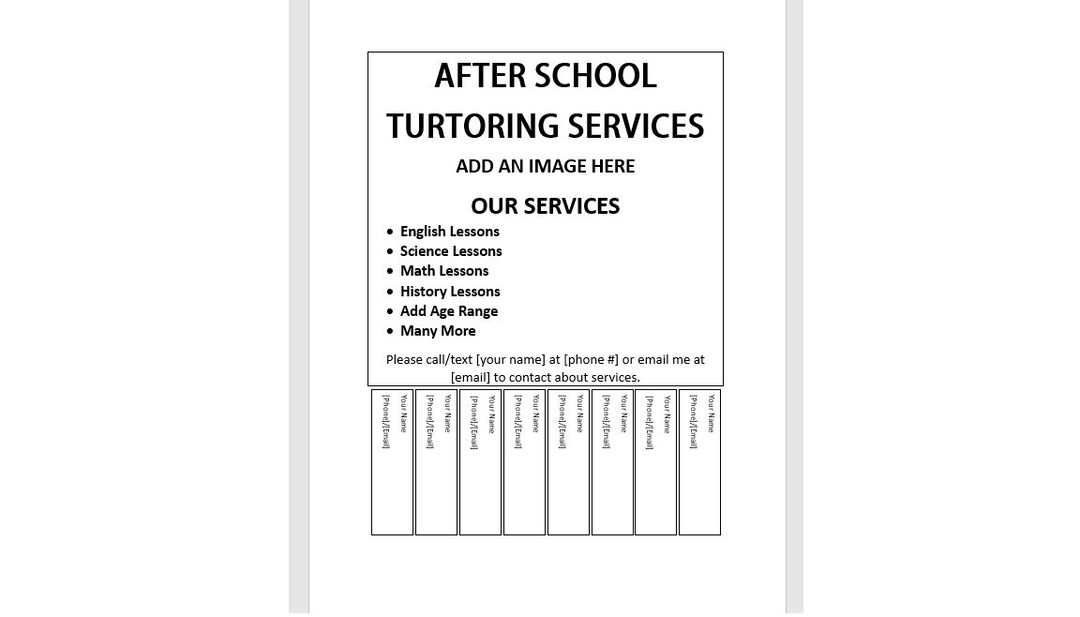 Editable After School Tutoring Services Tear-off Flyer, After School ...