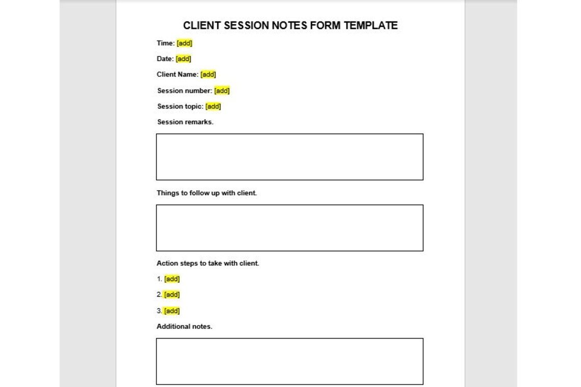Editable Client Notes Form, Coaching Notes Form Template, Coaching ...