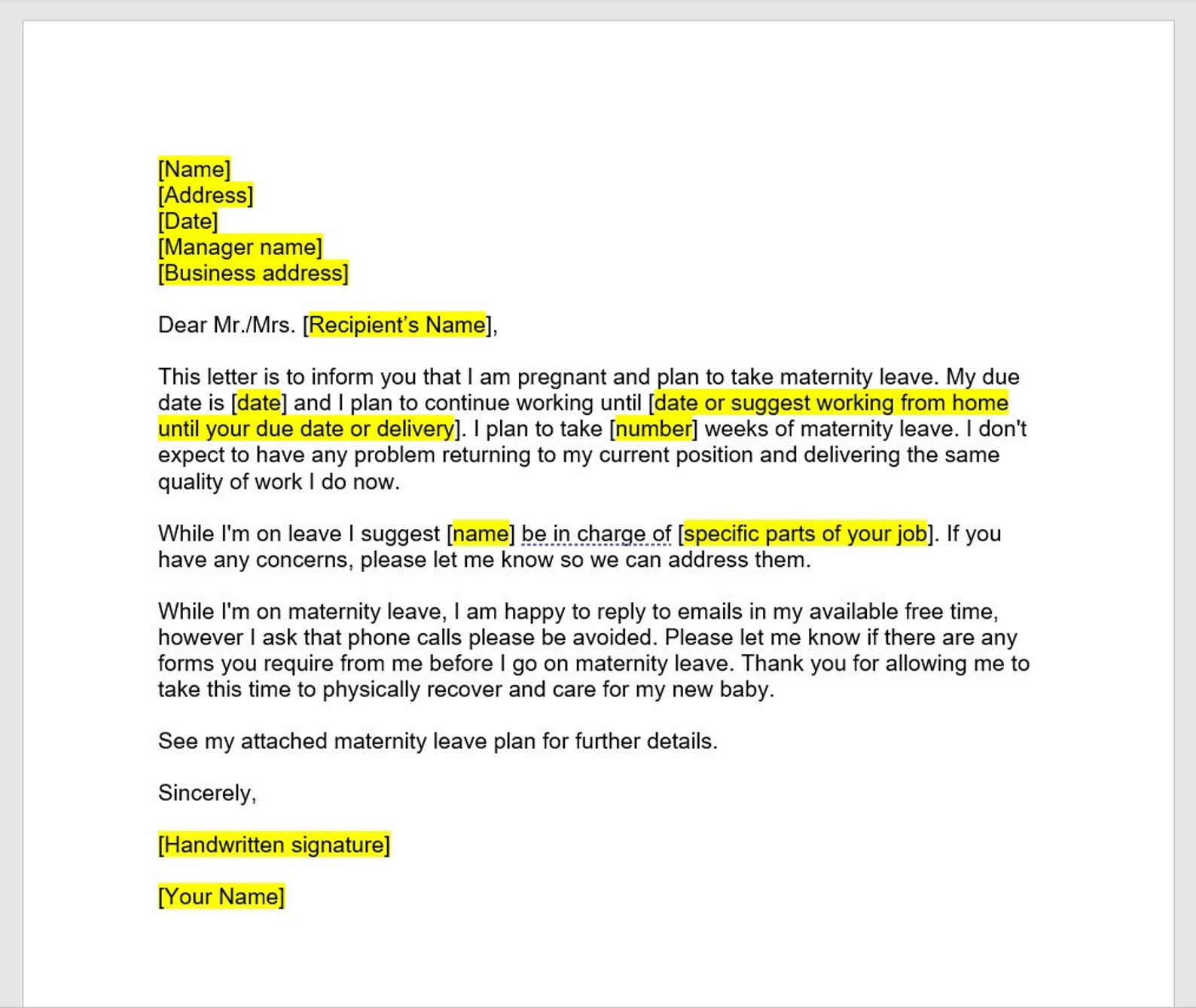 Maternity Leave Letter Template Maternity Leave Letter - Etsy