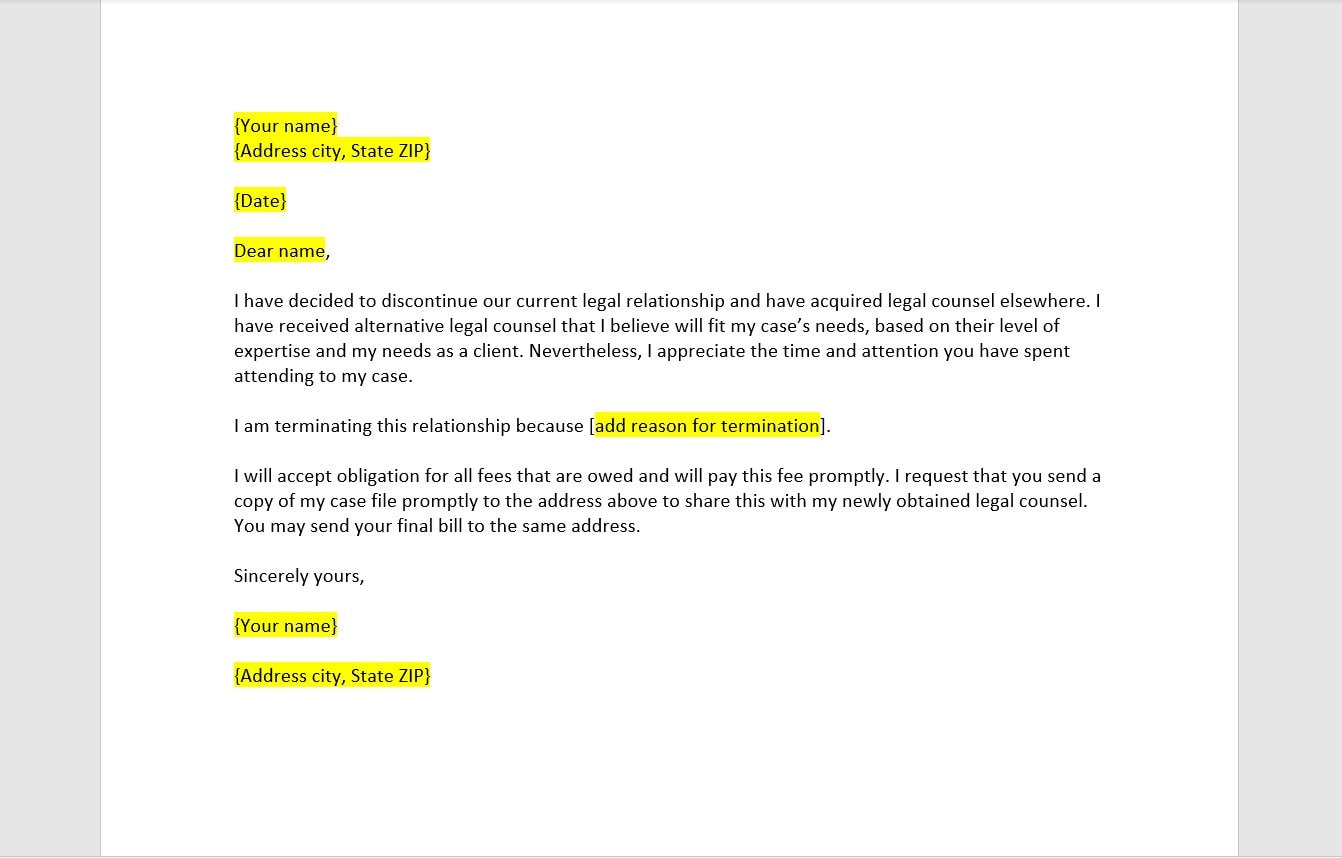 Attorney Termination Letter, Attorney Termination Letter Template ...