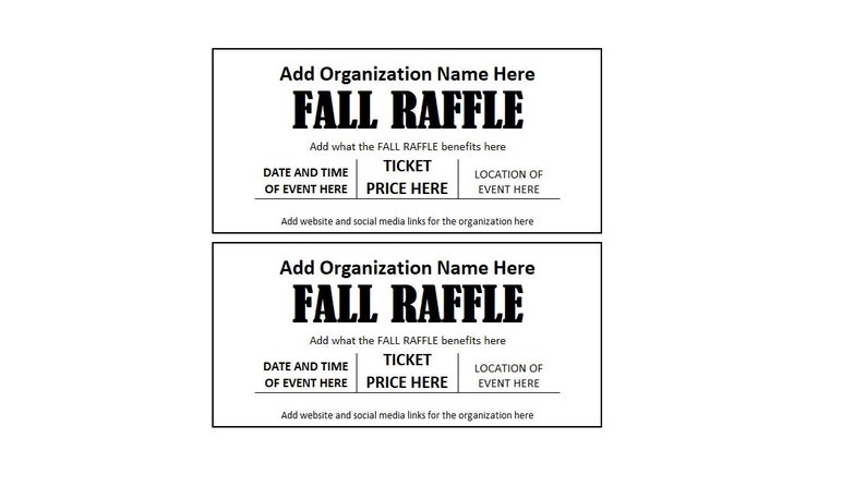 Fall Raffle Ticket, Fall Raffle Fundraiser Ticket, Fall Raffle Ticket ...