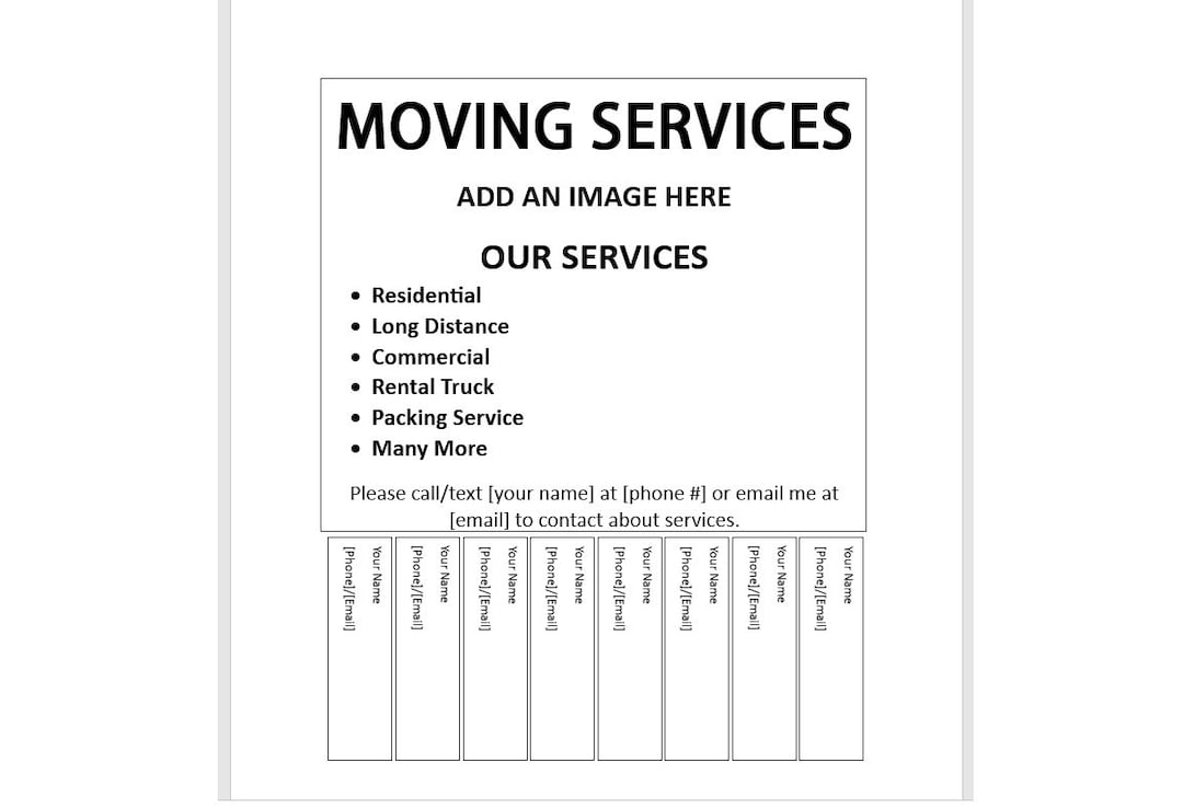 Editable Moving Services Tear-off Flyer, Moving Services Ad, Tear-off ...