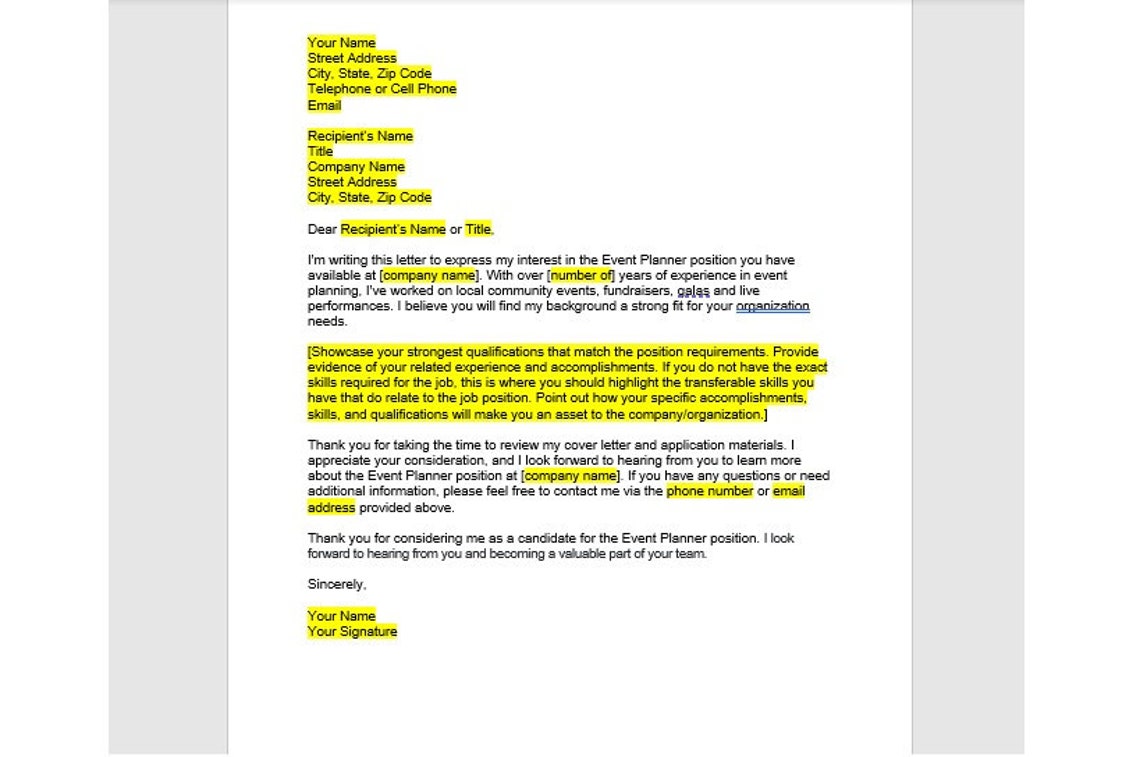 Event Planner Cover Letter, Cover Letter Template, Editable Cover ...