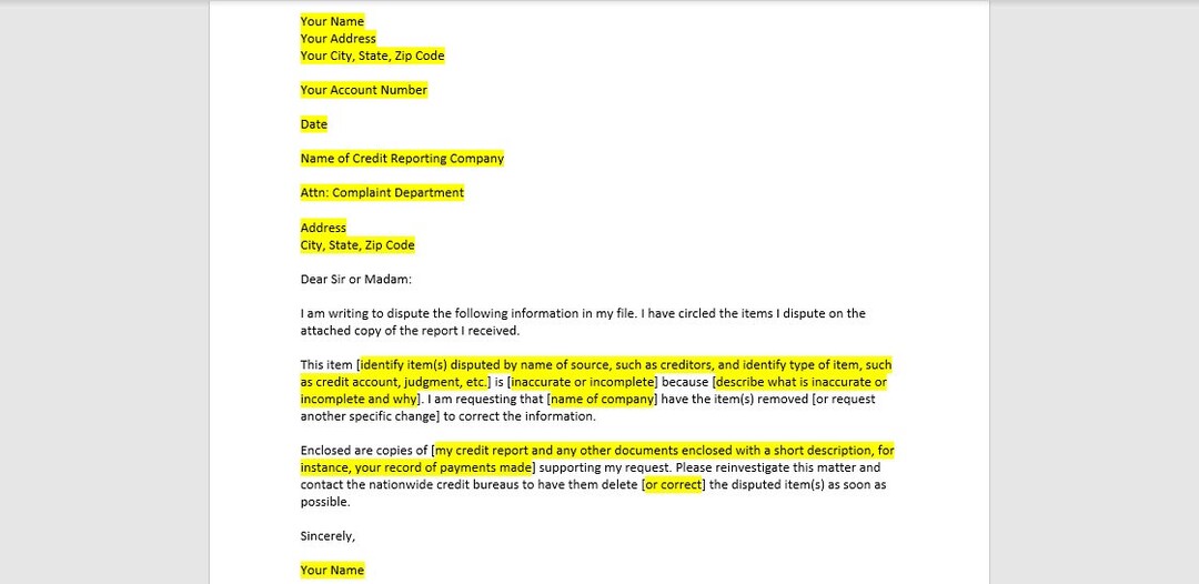 Credit Report Dispute Letter Template, Credit Report Dispute Letter ...