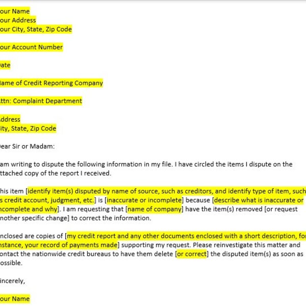 Credit Report Letter Template - Etsy