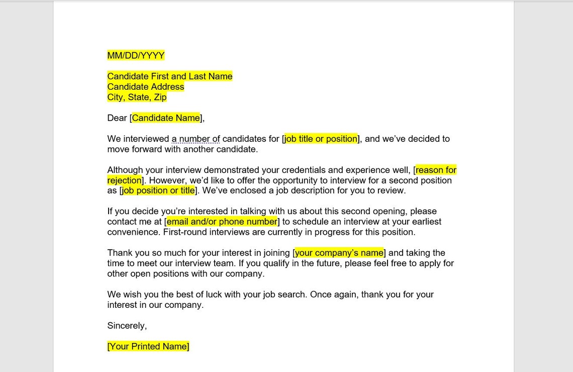 Employee Rejection Letter Template, Employee Rejection Letter ...