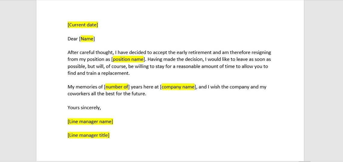 Early Retirement Letter Template, Early Retirement Letter, Early ...