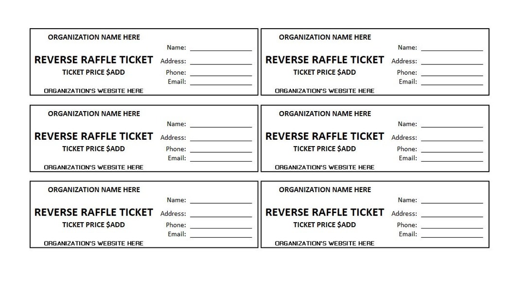 Editable Reverse Raffle Ticket, Reverse Raffle, Enter to Win Printable ...