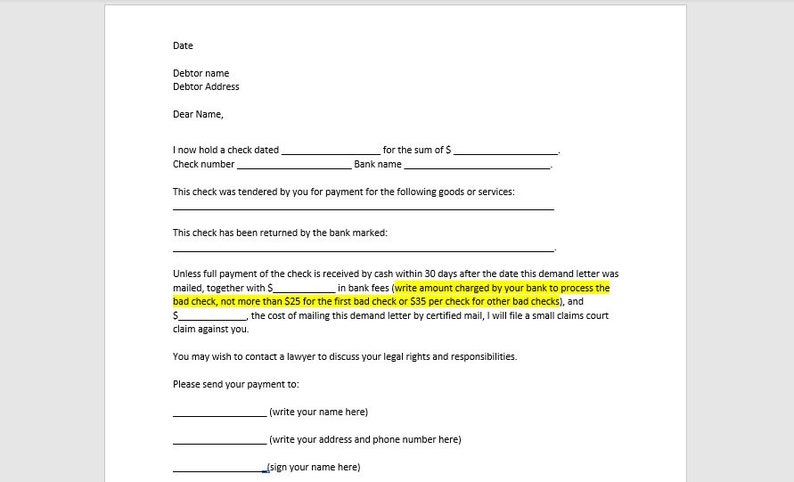 Bad Check Demand Letter, Bad Check Demand Letter Template, Bad Check ...