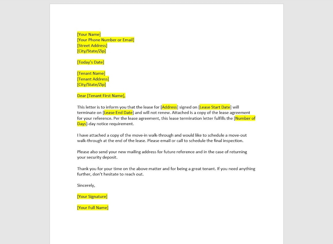 Lease Termination Letter Template, Lease Termination Letter, Lease ...