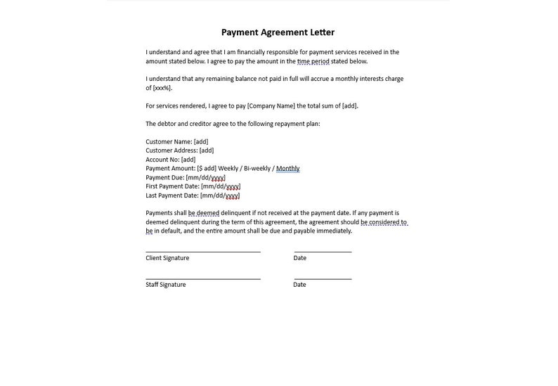 Editable Payment Contract Template, Payment Agreement Letter, Payment Agreement Template ...