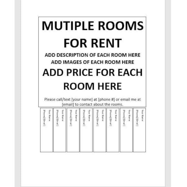 Rent a Room Flyer - Etsy
