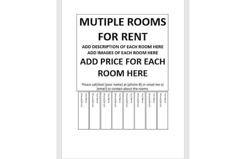 Editable Multiple Rooms for Rent Tear-off Flyer, Tear-off Flyer ...