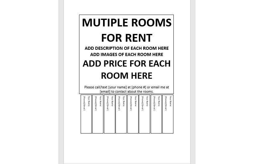 Editable Multiple Rooms for Rent Tear-off Flyer, Tear-off Flyer ...