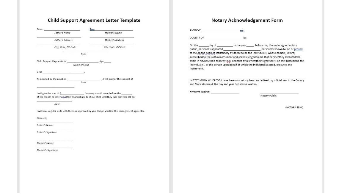 Child Support Agreement Letter With Notary, Child Support Agreement ...