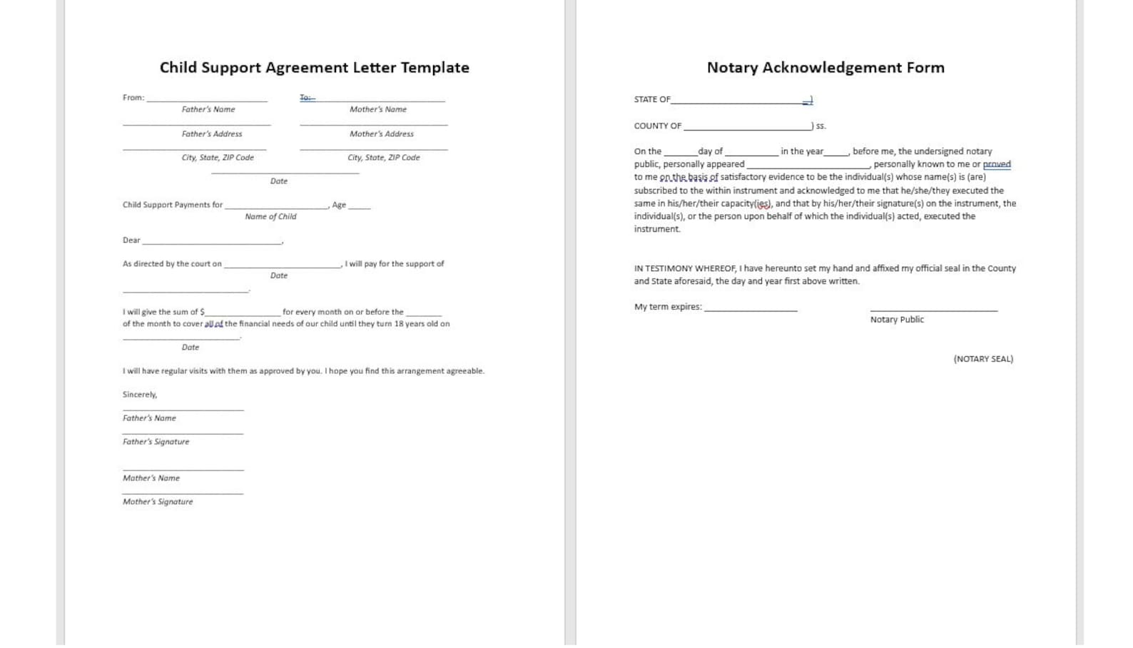 Child Support Agreement Letter With Notary, Child Support Agreement ...