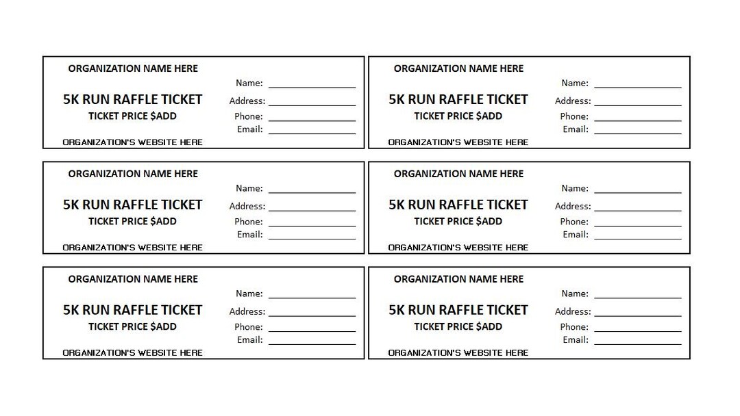 Editable 5K Run Raffle Ticket, 5K Run Raffle, Enter to Win Printable ...