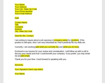 Professional Job Inquiry Letter Template, Job Inquiry Letter, Job ...