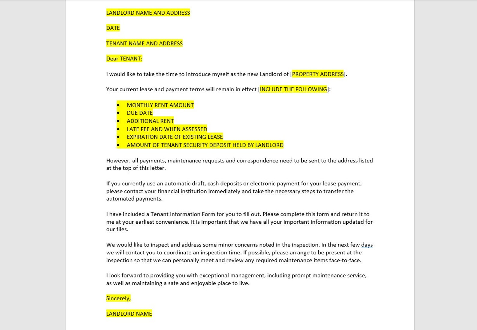 New Landlord Letter Template, New Landlord Letter, New Landlord ...