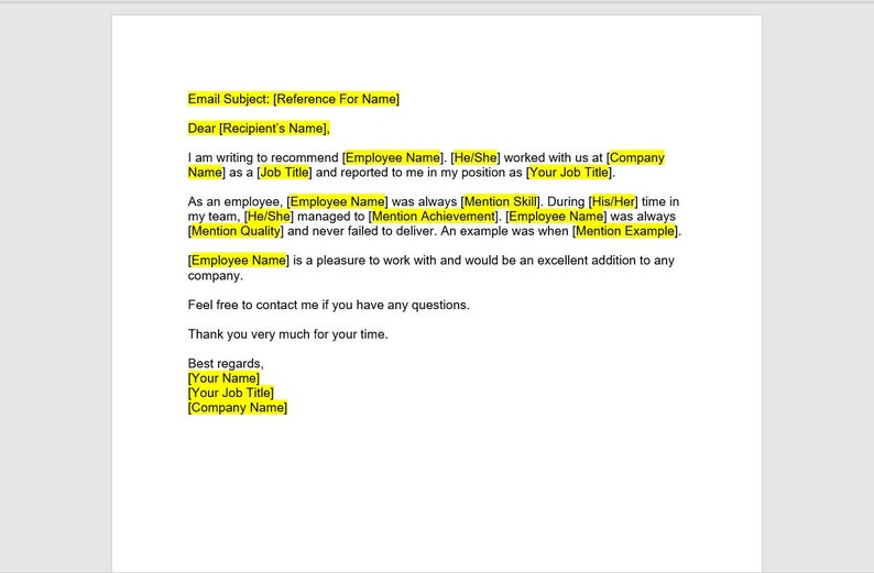 Reference Email Template, Employee Reference Email, Reference Template ...