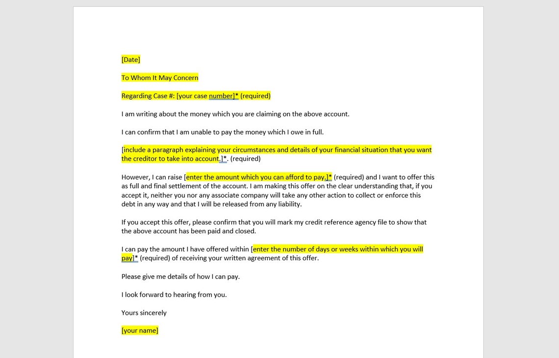 Debt Settlement Letter Template, Debt Settlement Letter, Debt ...