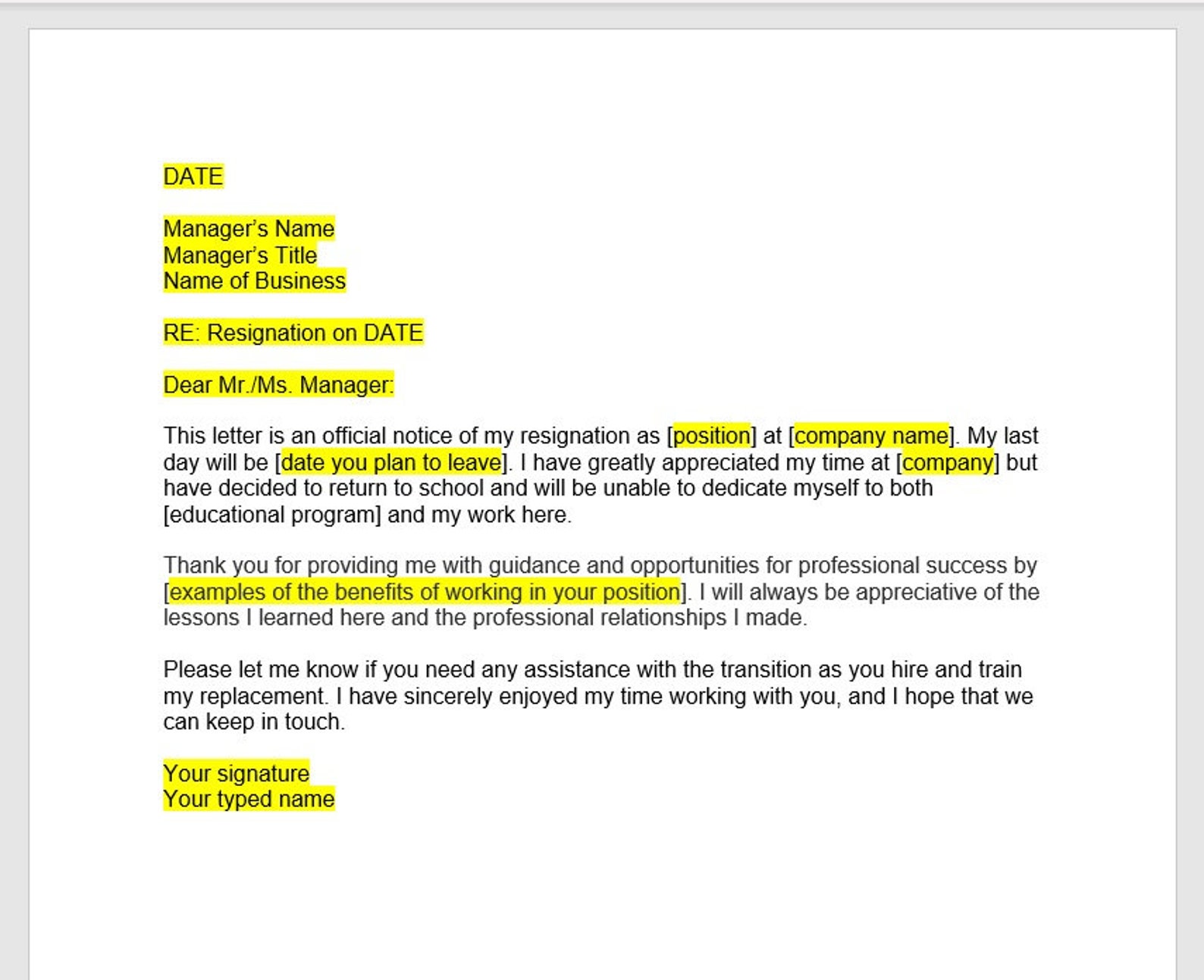 Back to School Resignation Letter, Resignation Letter, Resignation ...