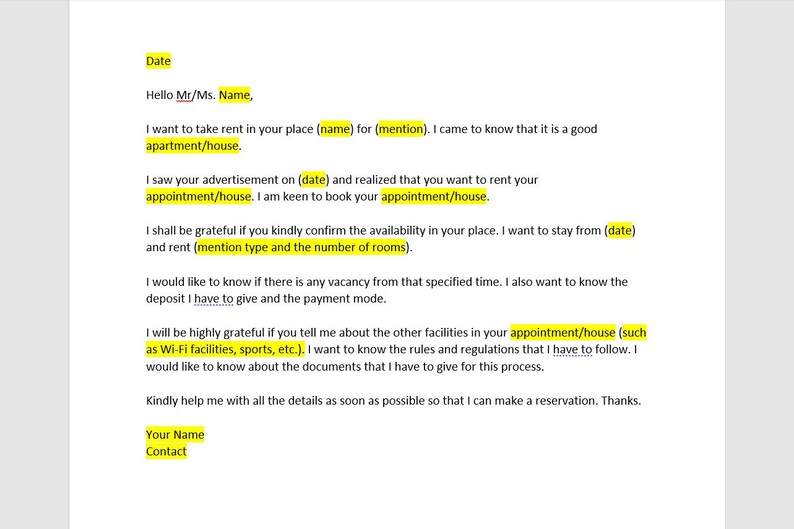 Rental Inquiry Letter, Rental Inquiry Letter Template, Rental Inquiry ...
