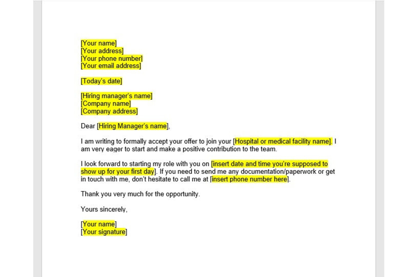 Nurse Job Offer Acceptance Letter, Job Offer Acceptance Template Letter ...