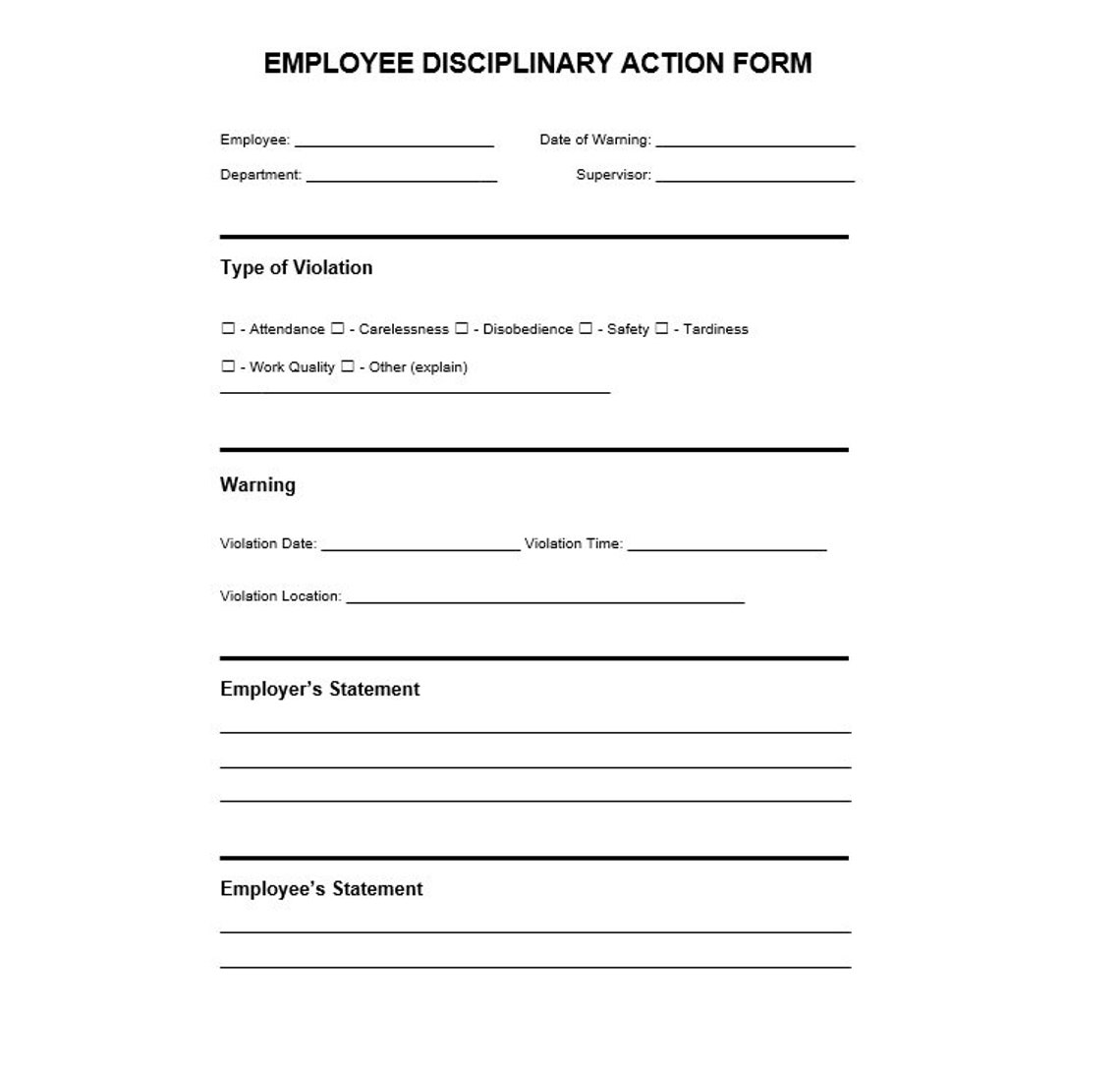 Employee Disciplinary Action Form, Employee Disciplinary Action Form ...
