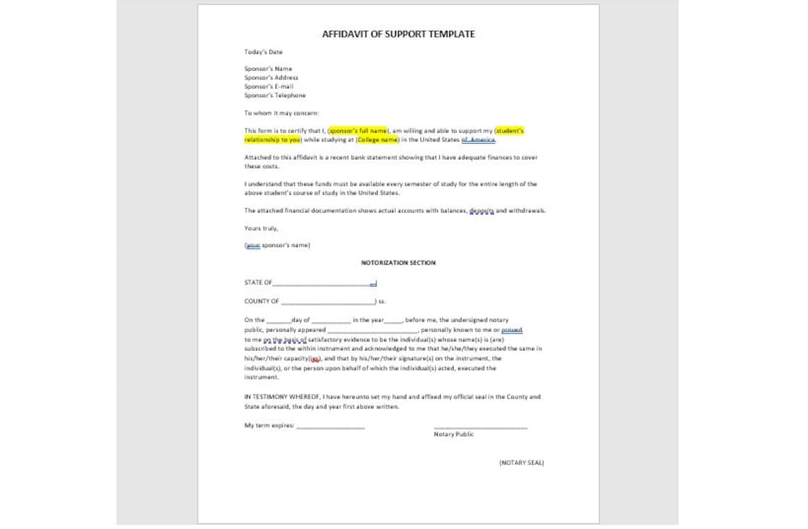 Affidavit of Support, Affidavit of Support Letter, Affidavit of Support ...