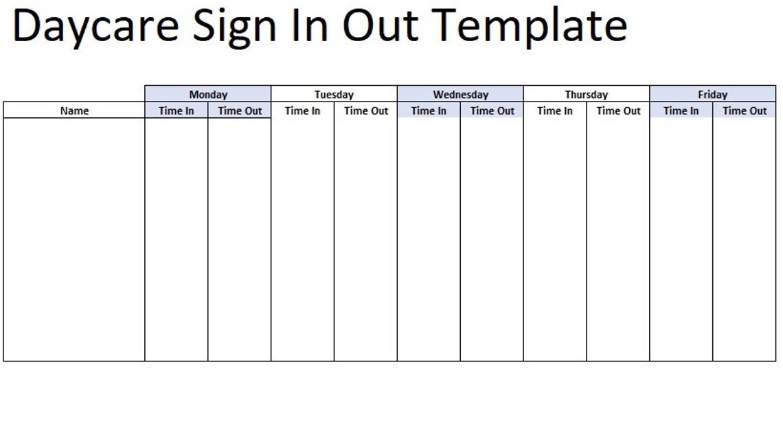 Editable Daycare Sign in Sign Out Sheet Template, Sign in Sign Out ...