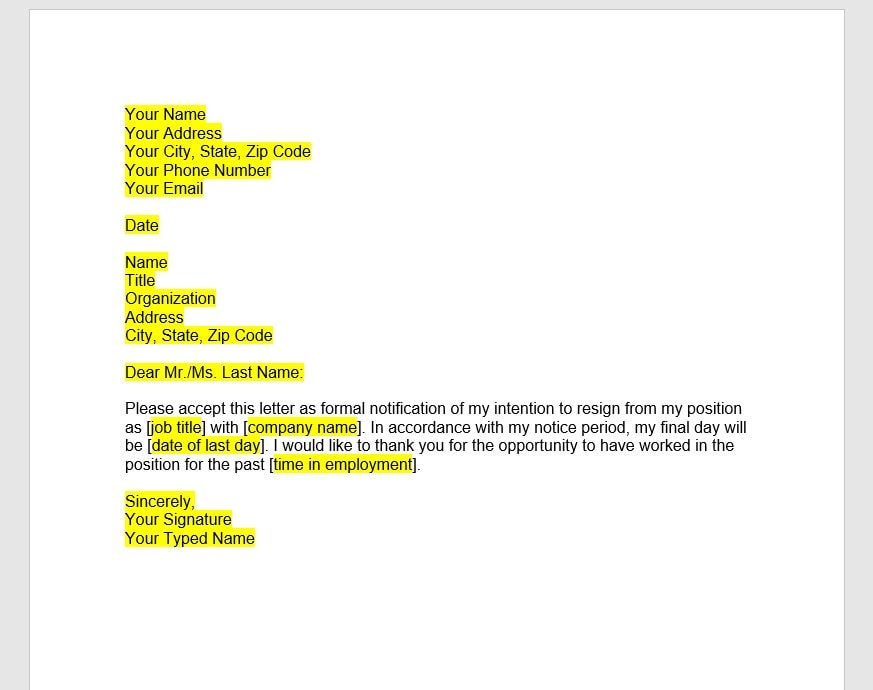 Resignation Letter Template, Resignation Letter, Resignation Template ...