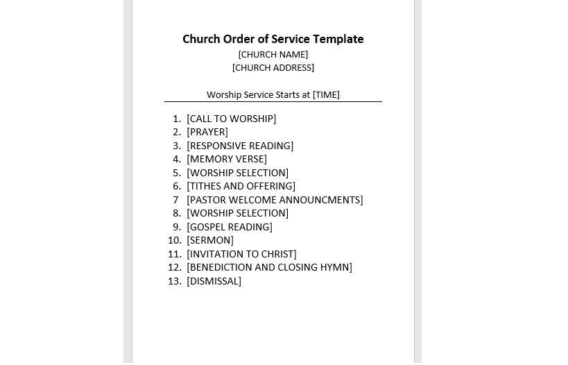 Church Order of Service Template, Order of Service, Church Order of ...