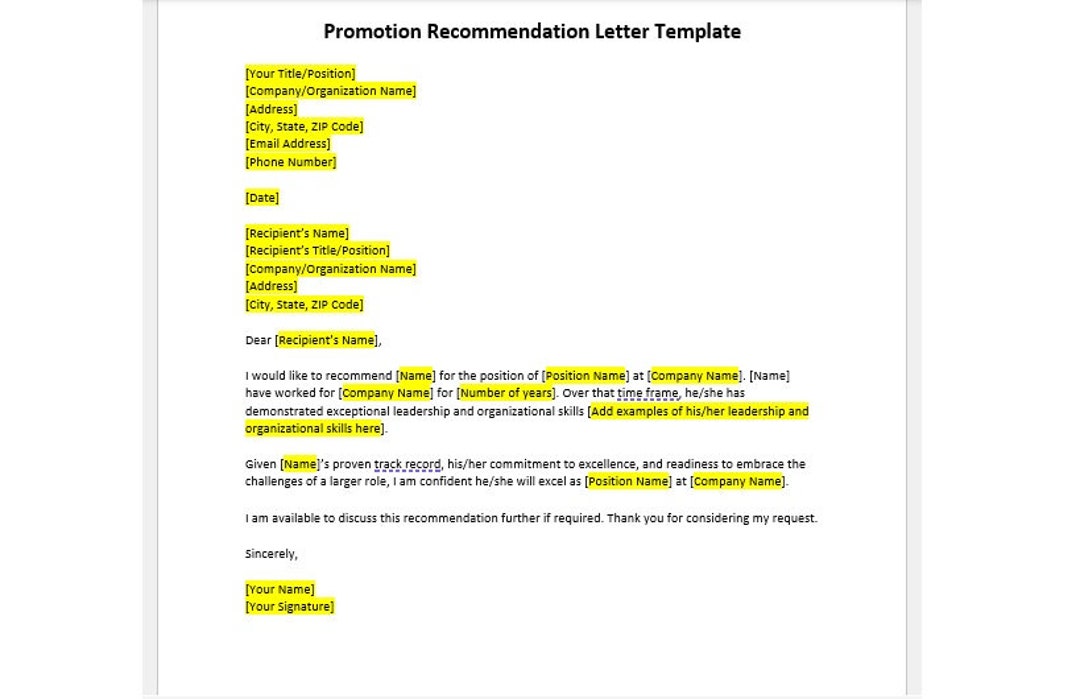 Promotion Recommendation Letter, Recommendation Letter for a Promotion ...