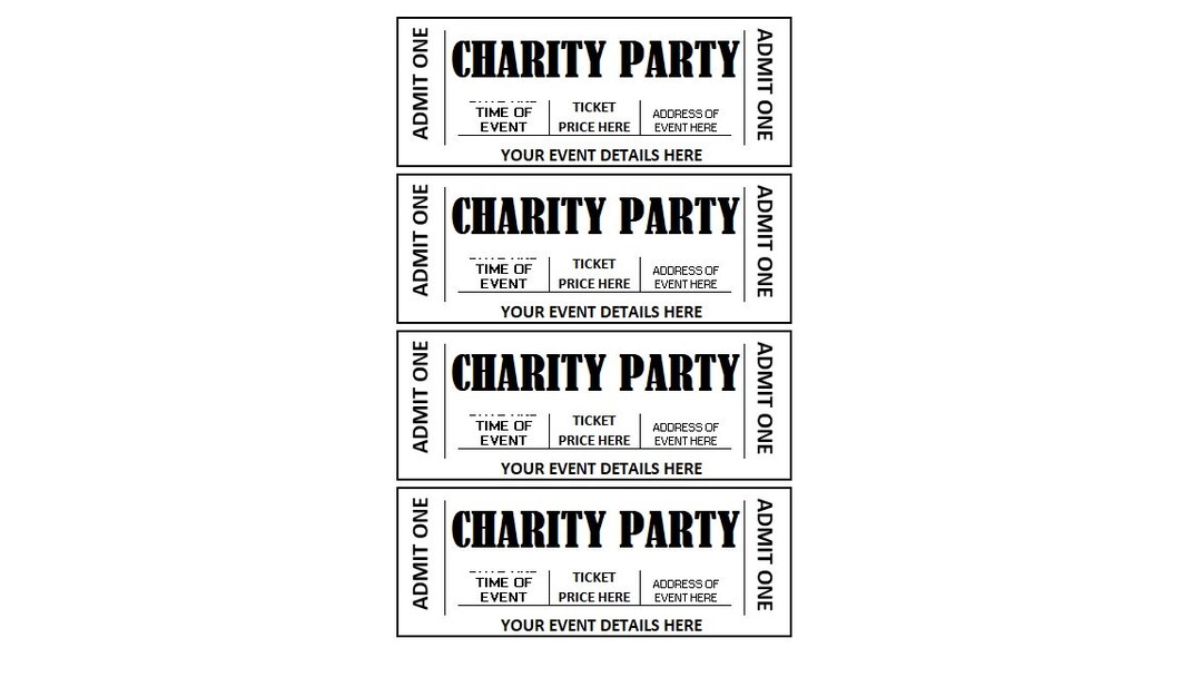 Editable Charity Party Event Ticket, Charity Party Ticket Printables ...