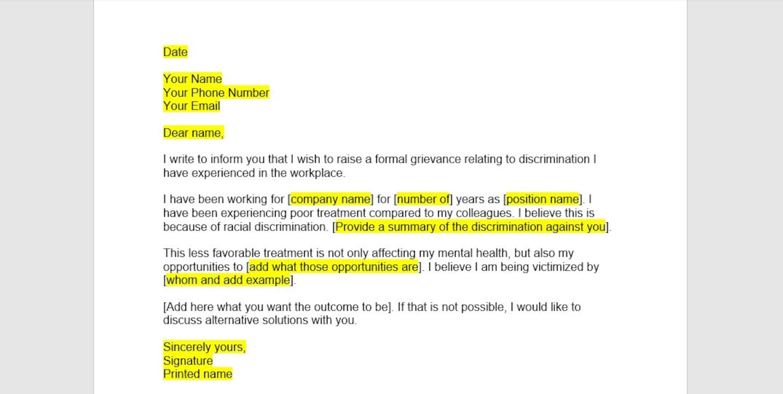Discrimination Grievance Letter Template Discrimination - Etsy Discrimination Grievance Letter Template Discrimination - Etsy