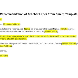 Letter of Recommendation From Teacher - Etsy