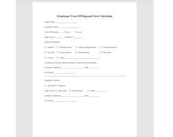 Employee Time-off Request Form Template (word, Editable, Printable) - Etsy