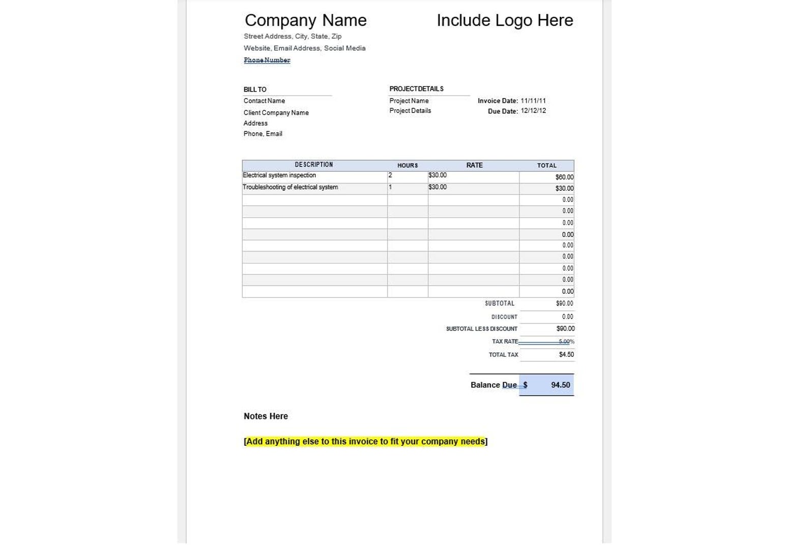 Electrician Invoice Template, Electrician Invoice Template, Word ...