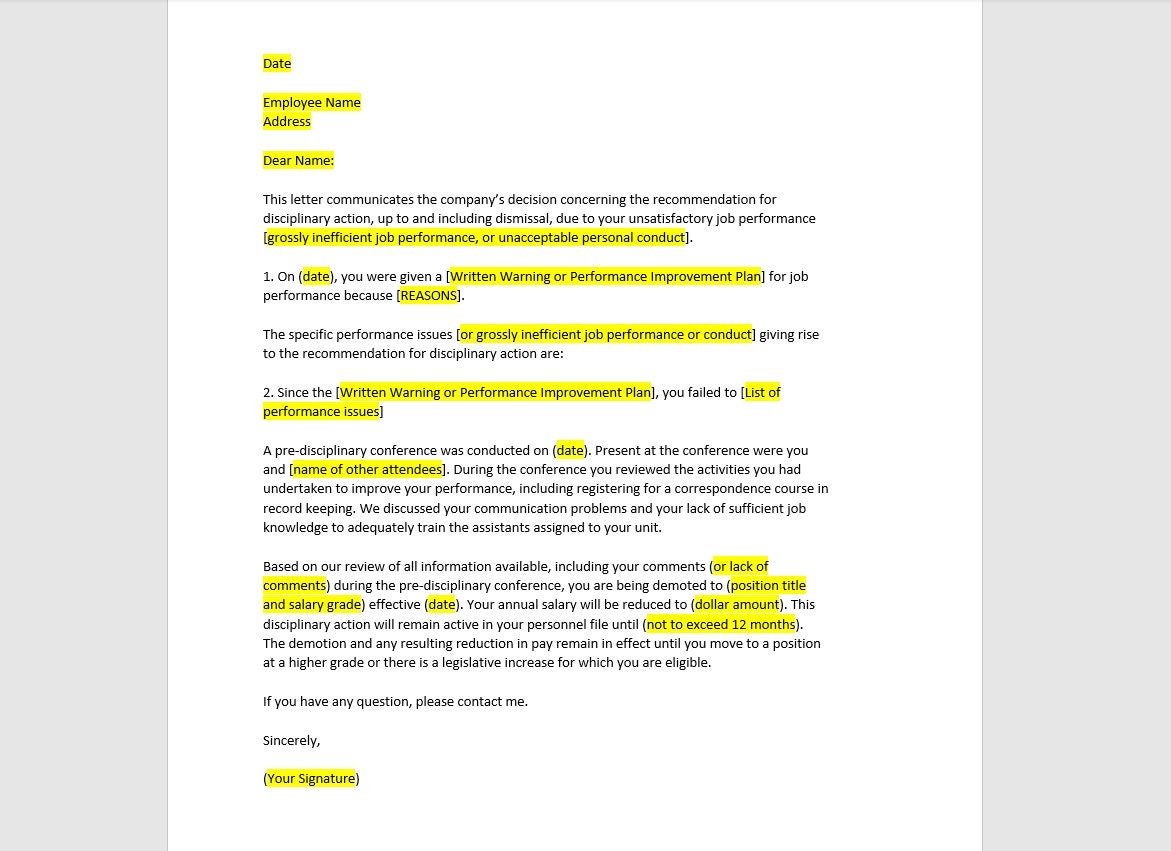 Letter Of Demotion Template Letter Of Demotion Demotion Etsy Ireland